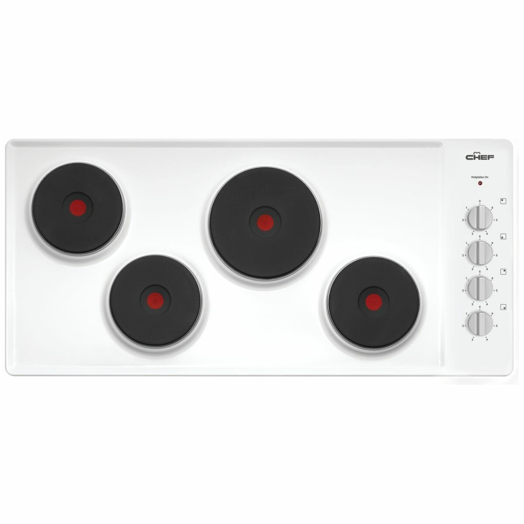 Chef 90cm 4 Zone Electric Solid Cooktop In White CHS942WB – Bi-Rite ...