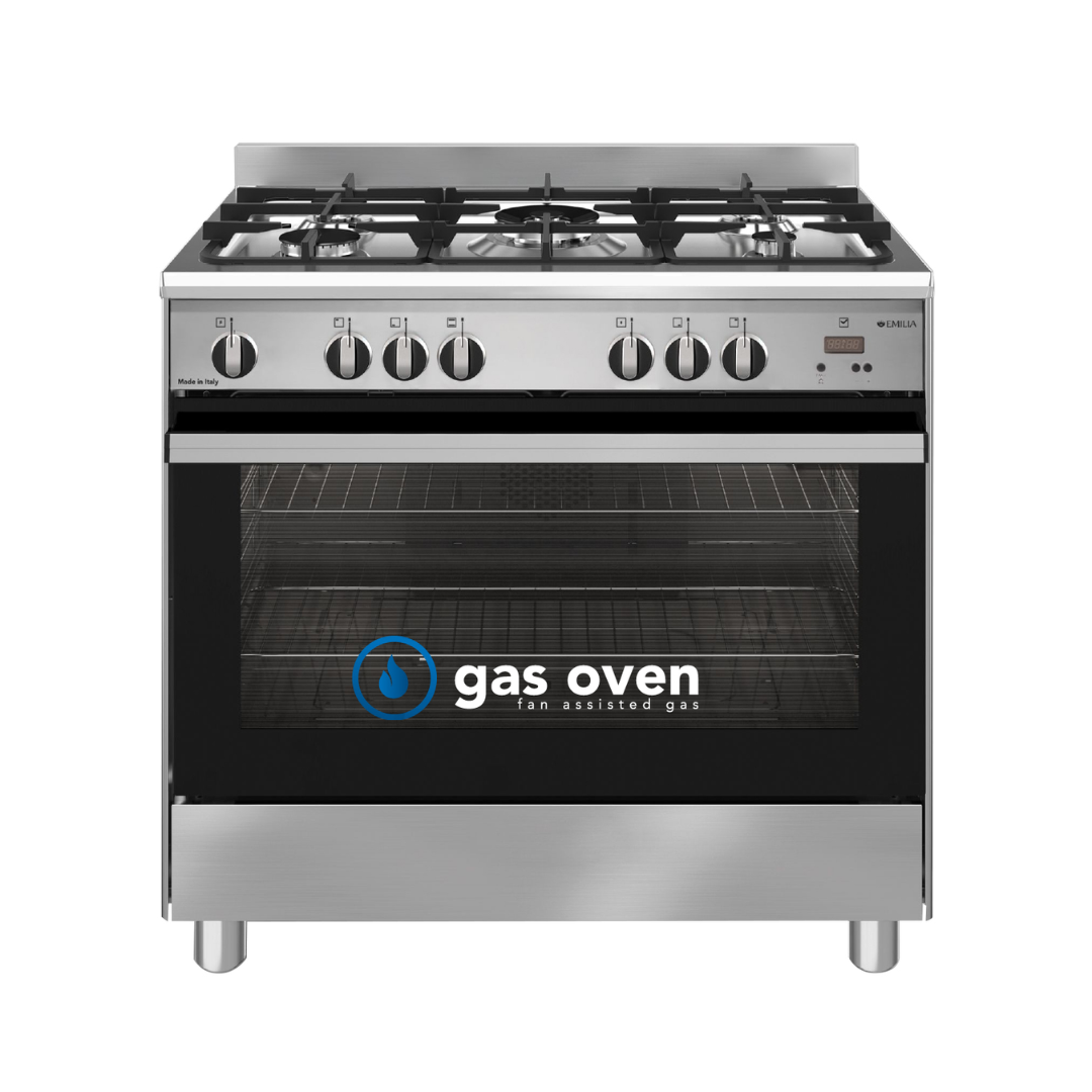 Emilia 90cm Stainless Steel Gas Upright Cooker with Fan Assisted Gas ...