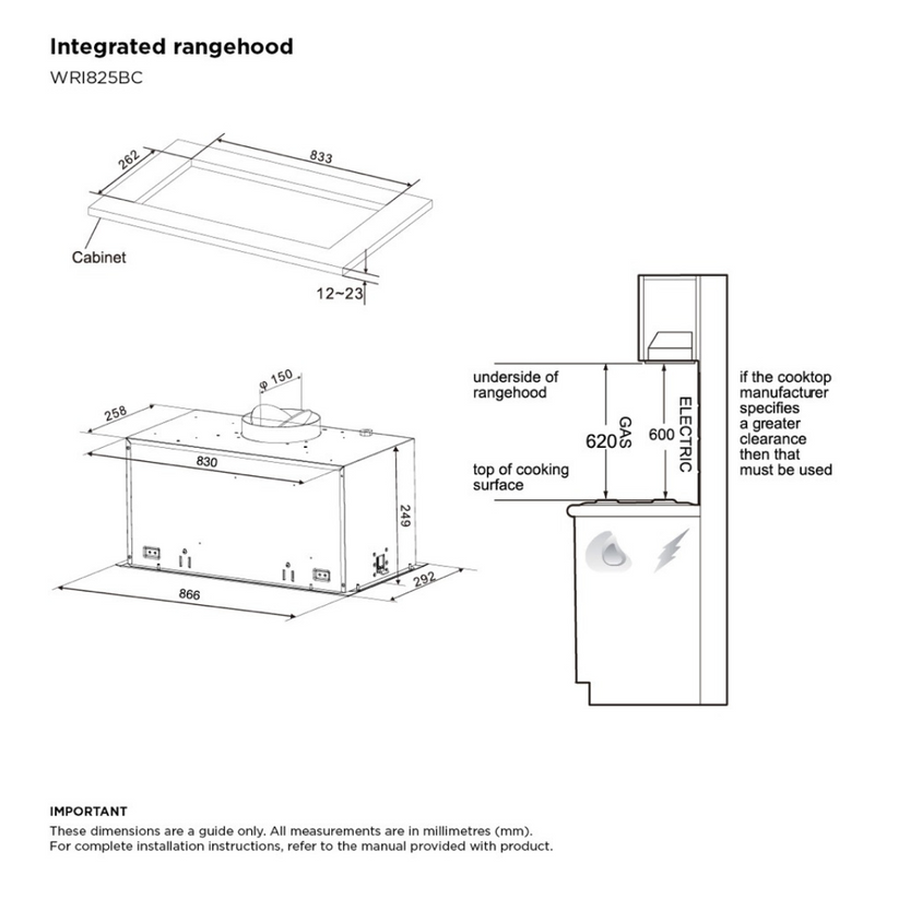 Westinghouse 86cm Integrated Undermount Rangehood Dark Stainless Steel ...